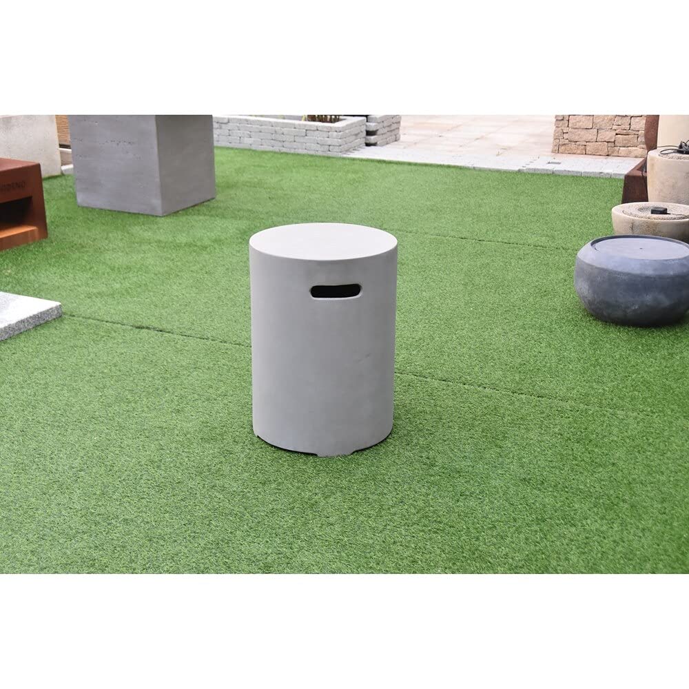 AMS Fireplace | Elementi Lunar Concrete Propane Tank Cover (Cylinder Smooth - Light Gray) | GFRC, Light Gray Color, Round Shape, Size - 15.7 x 15.7 x 20 inches | Suited for Lunar Light grey fire pit.