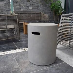 AMS Fireplace | Elementi Lunar Concrete Propane Tank Cover (Cylinder Smooth - Light Gray) | GFRC, Light Gray Color, Round Shape, Size - 15.7 x 15.7 x 20 inches | Suited for Lunar Light grey fire pit.