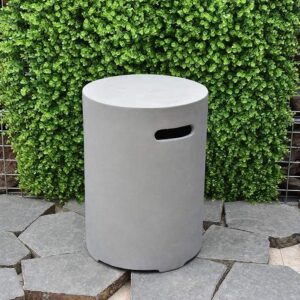 AMS Fireplace | Elementi Lunar Concrete Propane Tank Cover (Cylinder Smooth - Light Gray) | GFRC, Light Gray Color, Round Shape, Size - 15.7 x 15.7 x 20 inches | Suited for Lunar Light grey fire pit.