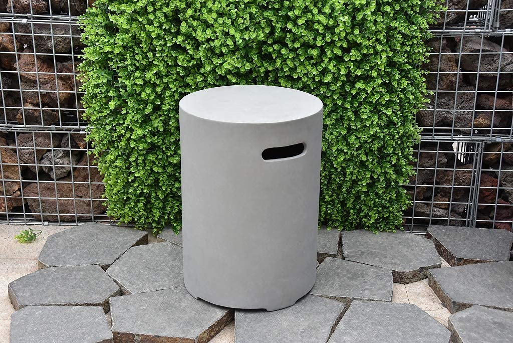 AMS Fireplace | Elementi Lunar Concrete Propane Tank Cover (Cylinder Smooth - Light Gray) | GFRC, Light Gray Color, Round Shape, Size - 15.7 x 15.7 x 20 inches | Suited for Lunar Light grey fire pit.