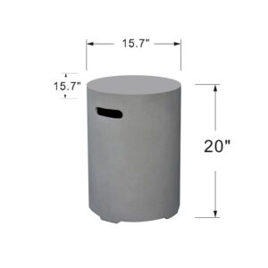 AMS Fireplace | Elementi Lunar Concrete Propane Tank Cover (Cylinder Smooth - Light Gray) | GFRC, Light Gray Color, Round Shape, Size - 15.7 x 15.7 x 20 inches | Suited for Lunar Light grey fire pit.