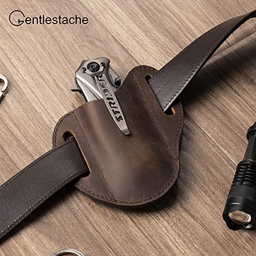 Gentlestache Leather Knife Sheaths for Belt, Pocket Knife Holder, EDC Leather Sheath for Folding Knife, Compact Draw Knife Holster Dark Brown…