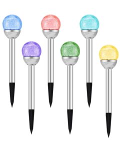 hywgdlt 6 pack solar outdoor lights garden, 7 color changing solar landscape lights, waterproof cracked glass ball led solar pathway lights for patio garden pathway walkway decoration.…