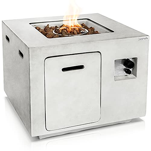 Outdoor Propane Fire Pit Table - CSA/ETL Certified Safe 40,000BTU Pulse Ignition Weatherproof Square Propane Gas Fire Table - Adjustable Flame, Thermocouple - PVC Cover, Lava Rock-SereneLife SLFPCN42