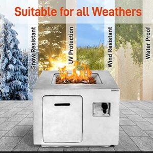 Outdoor Propane Fire Pit Table - CSA/ETL Certified Safe 40,000BTU Pulse Ignition Weatherproof Square Propane Gas Fire Table - Adjustable Flame, Thermocouple - PVC Cover, Lava Rock-SereneLife SLFPCN42