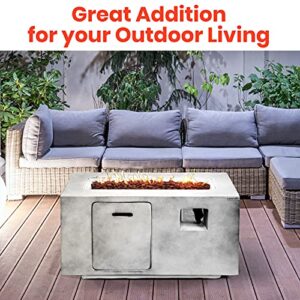 Concrete Outdoor Propane Fire Pit Table - CSA/ETL Certified Safe 50,000BTU Pulse Ignition Weatherproof Square Propane Gas Fire Table - Adjustable Flame, Thermocouple - PVC Cover, Lava Rock- SLFPCN56