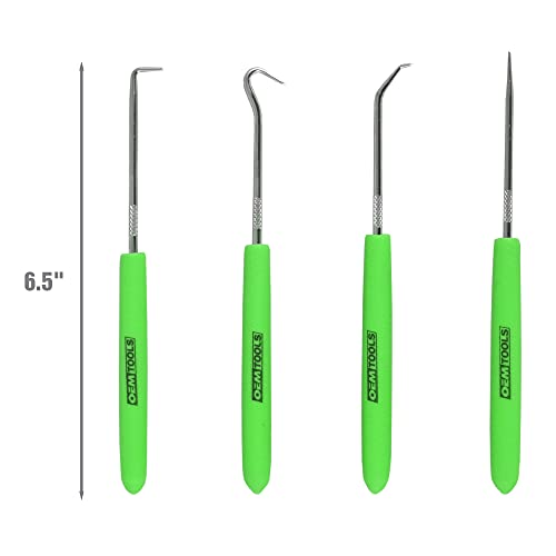 OEMTOOLS 26535 4 Piece Hook and Pick Set, Green Handled Pick Tool Set, Tool Hooks for Precision Projects, O Ring Pick Set, 4 Hook Tool Kit