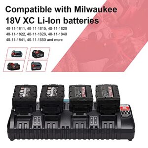 for M18 Battery Charger, 4-Ports Simultaneous Rapid Charger for Milwaukee 18v Li-Ion Battery and Milwaukee Tools 48-11-1850 48-11-1840 48-11-1815 48-11-1828 Milwaukee Charger