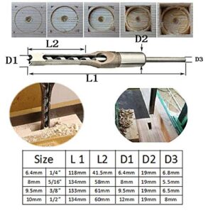 BQKKWIN Square Hole Drill Bit, 1Pcs Woodworking Mortiser Square Drill Bits, Spiral Drill bits Kits Mortise Press, Wood Drill Set Space Hole Drill (3/8 ", 10mm)