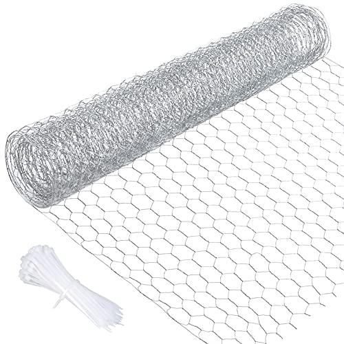 Aboofx Chicken Wire Net for Crafts, 78.7 x 13.7 inch Floral Chicken Wire, Lightweight Hexagonal Chicken Wire Fencing for Crafts Garden Poultry Project, with 100 Pieces Cable Zip Ties