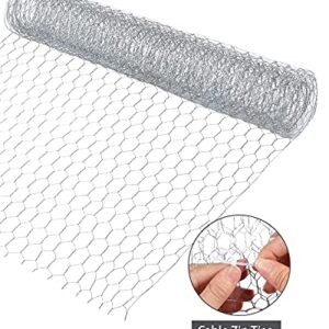 Aboofx Chicken Wire Net for Crafts, 78.7 x 13.7 inch Floral Chicken Wire, Lightweight Hexagonal Chicken Wire Fencing for Crafts Garden Poultry Project, with 100 Pieces Cable Zip Ties