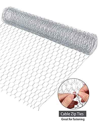 Aboofx Chicken Wire Net for Crafts, 78.7 x 13.7 inch Floral Chicken Wire, Lightweight Hexagonal Chicken Wire Fencing for Crafts Garden Poultry Project, with 100 Pieces Cable Zip Ties