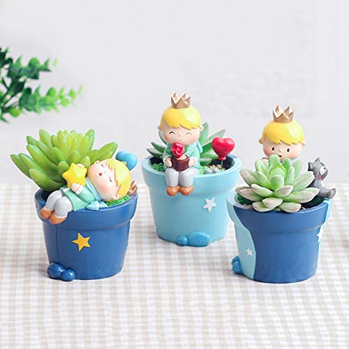 Ochine 1Pcs Little Prince Planter Flower Plant Pots Fairy Garden Pot Handmade Resin Miniature Creative Succulent Plants Pot Mini Garden Decoration Bonsai Decor Accessories