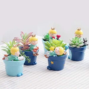 Ochine 1Pcs Little Prince Planter Flower Plant Pots Fairy Garden Pot Handmade Resin Miniature Creative Succulent Plants Pot Mini Garden Decoration Bonsai Decor Accessories