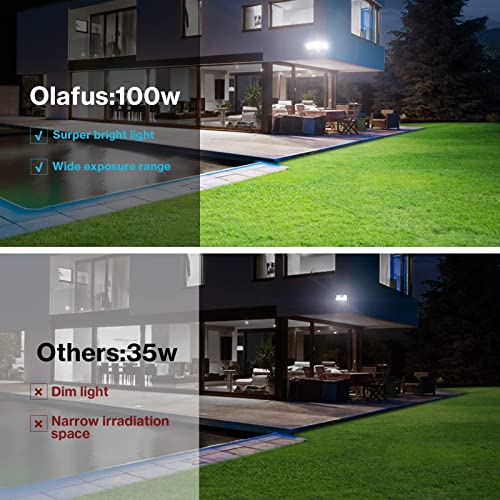 Olafus 100W Flood Lights Outdoor, 9000LM Super Bright LED Flood Light, IP65 Waterprooof Outdoor Flood Light Fixture, 3 Adjustable Heads, 6500K Daylight White Exterior Security Lights for Yard, Garage