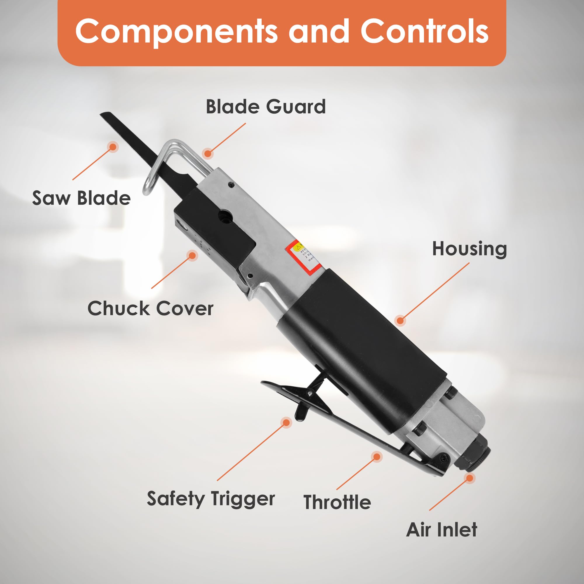 SHANTRA Air Body Saw Pneumatic Tool, Mini Reciprocating Saw for Metal, Lock Out Lever, Saber Saw with 6pcs 18T, 24T, 32T Saw Blades