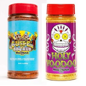 Meat Church BBQ Rub Combo: Holy Gospel (14 oz) and VooDoo (14 oz) BBQ Rub and Seasoning for Meat and Vegetables, Gluten Free, One Bottle of Each