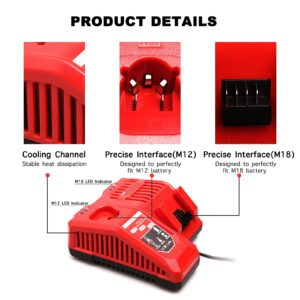 Lilocaja M12 & M18 Multi-Voltage Battery Charger Replacement for Milwaukee M18 Battery Charger 48-59-1812, Compatible with Milwaukee M12 12V and M18 18V Lithium-ion Battery 48-11-2420 48-11-2401