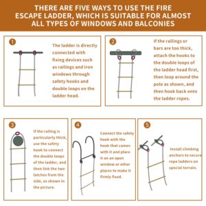 5M 16 FT Emergency Fire Escape Ladder Flame Resistant Safety Rope Escape Ladder with 2 Hook Carabiners for Kids and Adults Fast to Deploy Sturdy and Strong Portable and Reusable, Tested to 2000 Pounds