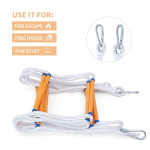 5M 16 FT Emergency Fire Escape Ladder Flame Resistant Safety Rope Escape Ladder with 2 Hook Carabiners for Kids and Adults Fast to Deploy Sturdy and Strong Portable and Reusable, Tested to 2000 Pounds