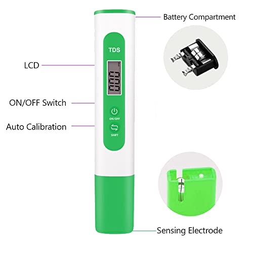 TDS Meter Tester, TDS Water Tester LCD Pen Quality with 0-9990 PPM Measurement Range Portable for The aquaculture Industry Hospitals Swimming Pools Household tap Water Quality Testing