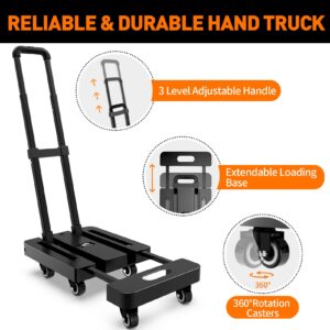 Ronlap Folding Hand Truck, Foldable Dolly Cart for Moving 500lbs Heavy Duty Luggage Cart Portable Platform Cart Collapsible Dolly with 6 Wheels & 2 Ropes for Travel House Office Moving, Black