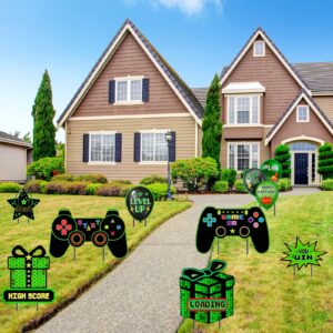 Video Game Happy Birthday Yard Sign Game On Birthday Outdoor Yard Lawn Decorations for Boys Girls,Waterproof Video Game Yard Sign with Stakes-8PCS