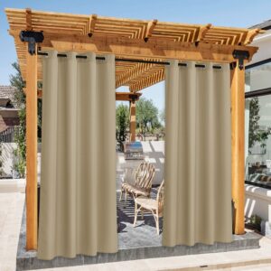 nicetown 2 panels outdoor curtains for patio waterproof, stainless steel grommet indoor outdoor vertical drapes for front porch & canvas, w55 x l84, taupe