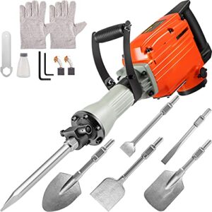 vevor demolition jack hammer 2200w jackhammer concrete breaker 1400 bpm heavy duty electric jack hammer 6pcs chisels bit w/gloves & 360°c swiveling front handle for trenching and breaking holes