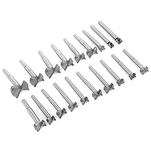 Forstner Drill Bit Set, 16 Pcs 15mm-35mm, Flat Wing Wood Drill Bits, Woodworking Boring Hole Saws Hinge Cutter Auger Opener, Drilling Press Accessorie