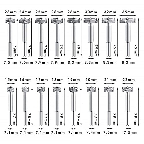 Forstner Drill Bit Set, 16 Pcs 15mm-35mm, Flat Wing Wood Drill Bits, Woodworking Boring Hole Saws Hinge Cutter Auger Opener, Drilling Press Accessorie