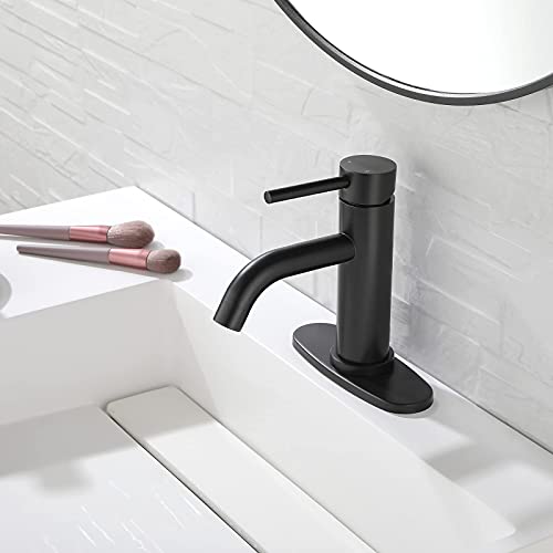 Black Bathroom Faucet with Optional Deck Plate 4 Inch Centerset Easy DIY Bathroom Sink Faucet Offers A Cleaner Look to Bathroom, RV, Farmhouse