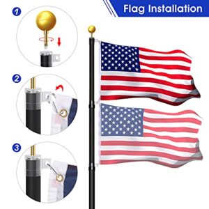 AKTOP 25FT Telescoping Flag Pole Kit, Black Extra Thick Heavy Duty Aluminum Flagpole Fly 2 Flags, Inground Telescopic Flag Poles with 1 USA Flag & 2 Balls Top for Yard, Residential or Commercial