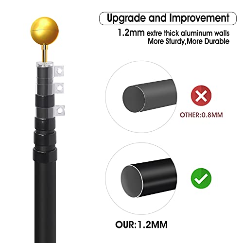 AKTOP 25FT Telescoping Flag Pole Kit, Black Extra Thick Heavy Duty Aluminum Flagpole Fly 2 Flags, Inground Telescopic Flag Poles with 1 USA Flag & 2 Balls Top for Yard, Residential or Commercial