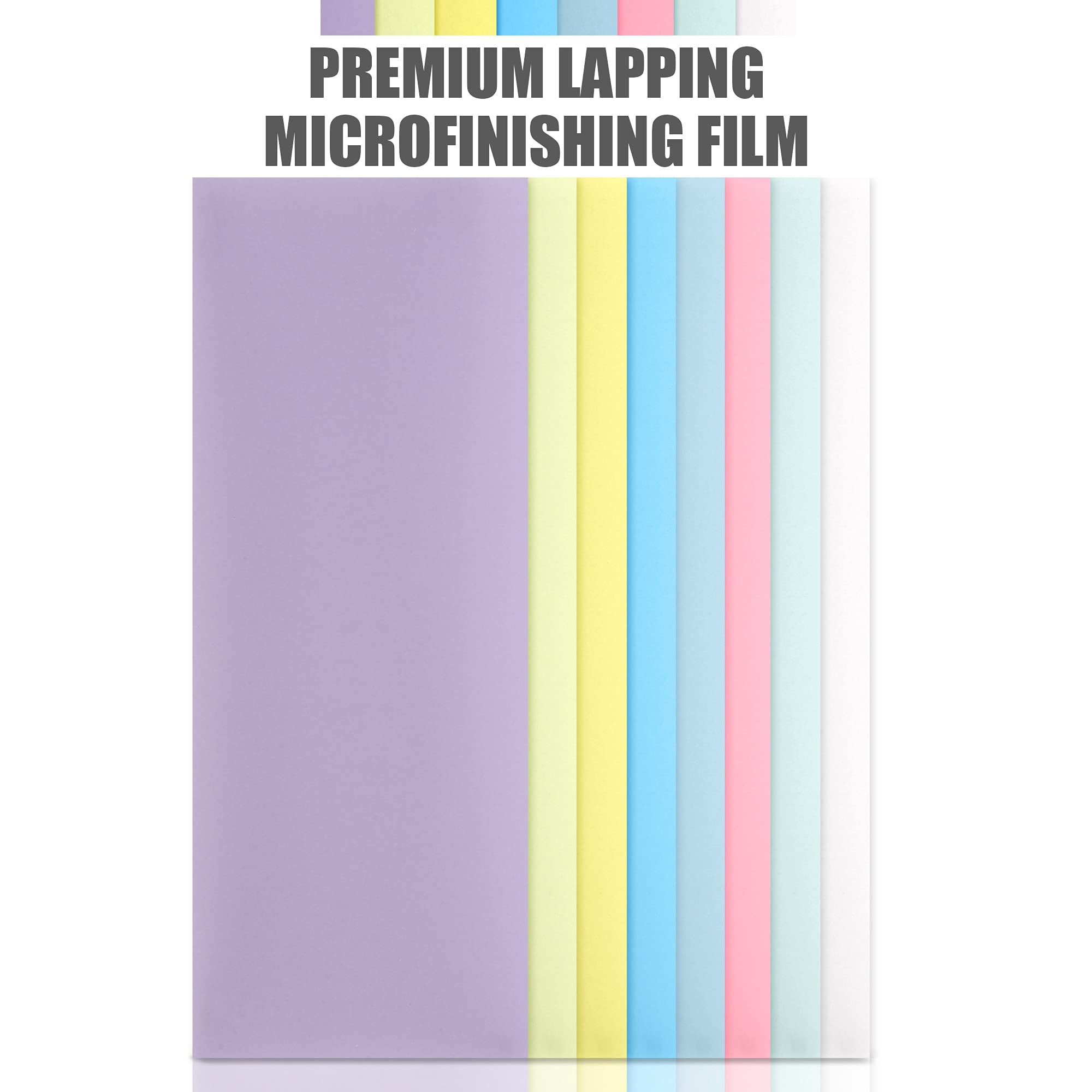 Lapping Microfinishing Film With PSA - Set of 8 Polishing Sheets 4.25’’ x 11’’ for Scary Sharp Sharpening System - AO Aluminum Oxide With Pressure Sensitive Adhesive