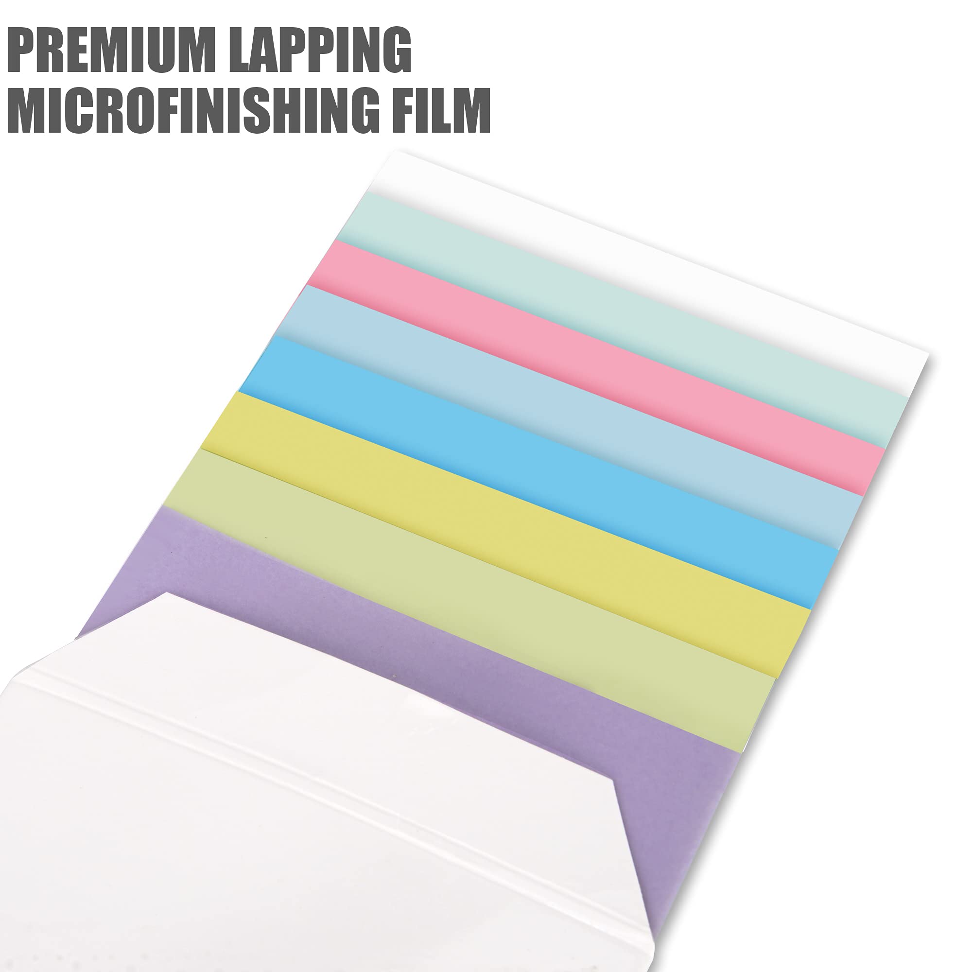 Lapping Microfinishing Film With PSA - Set of 8 Polishing Sheets 4.25’’ x 11’’ for Scary Sharp Sharpening System - AO Aluminum Oxide With Pressure Sensitive Adhesive