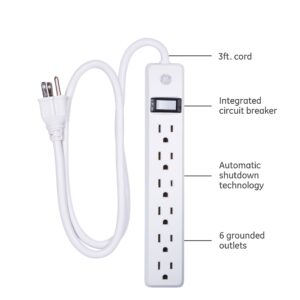 GE 6 Grounded Outlet Surge Protector, 450 Joules, 2 Pack Power Strip, 3 Ft Long Extension Cord & 3-Outlet Power Strip, 12 Ft Extension Cord, 2 Prong, 16 Gauge, Twist-to-Close Safety Outlet Covers