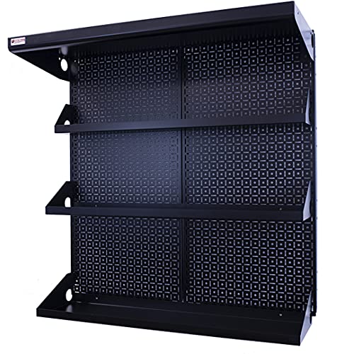 OmniWall Metal Pegboard Shelving Organization System Shelving Kit 32" x 32" Modular Pegboard- Panel Color: Black Accessory Color: Black