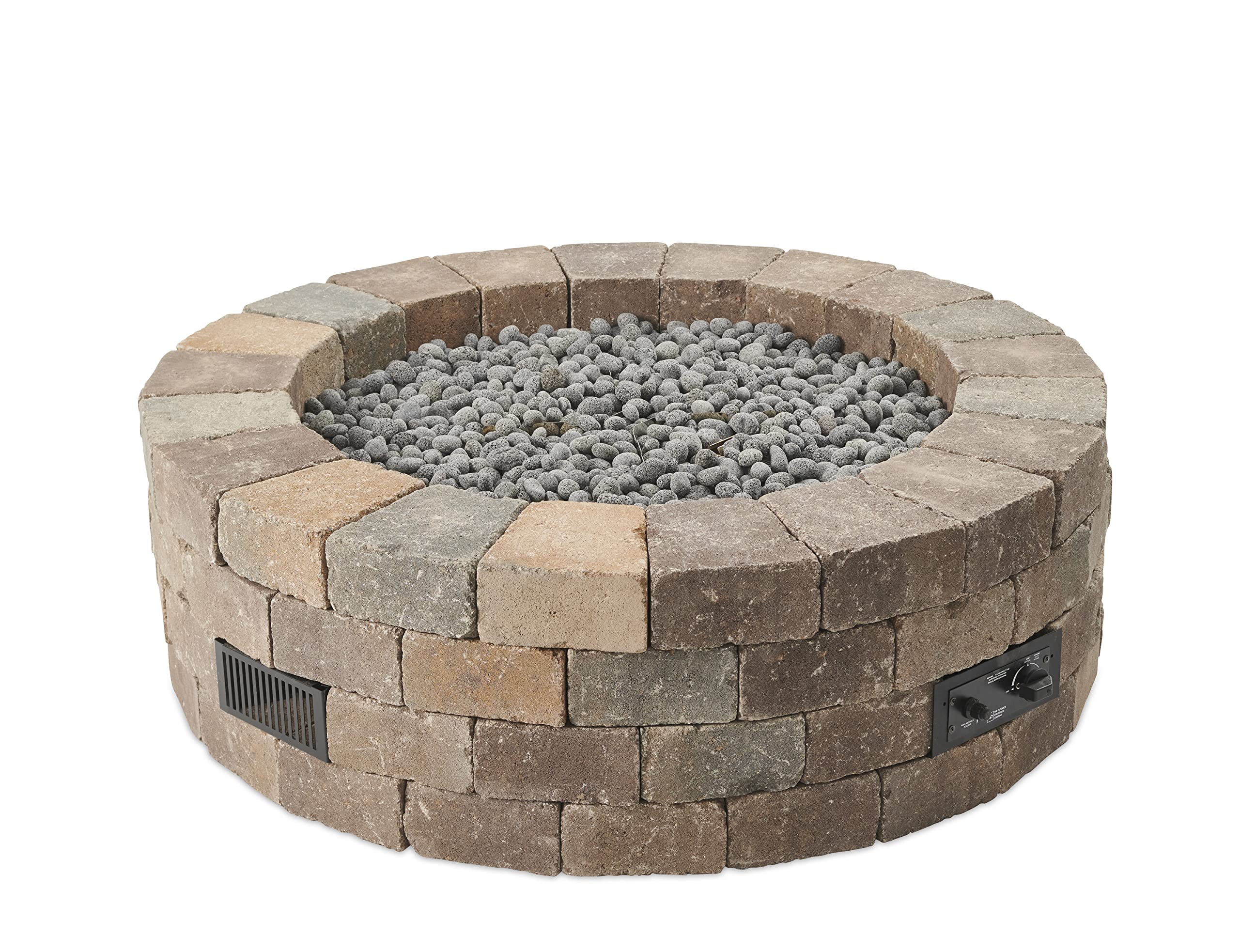 Outdoor GreatRoom Co Propane Fire Pit Kit - 52 Inch Round Bronson DIY Bonfire Gas Fire Pits for Outside Patio - Includes 84 Stone Paver Blocks, 42" Firepit Burner, Tumbled Lava Rock, 105,000 BTU