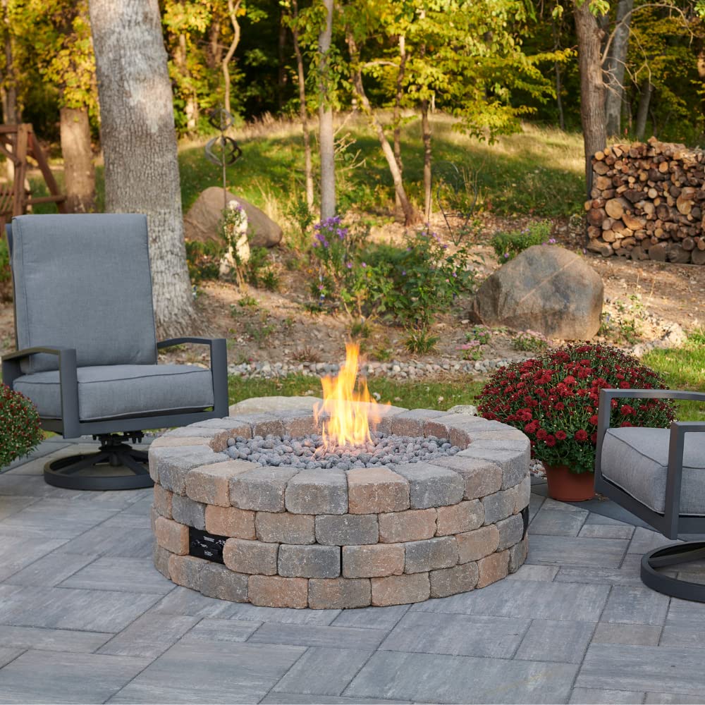 Outdoor GreatRoom Co Propane Fire Pit Kit - 52 Inch Round Bronson DIY Bonfire Gas Fire Pits for Outside Patio - Includes 84 Stone Paver Blocks, 42" Firepit Burner, Tumbled Lava Rock, 105,000 BTU