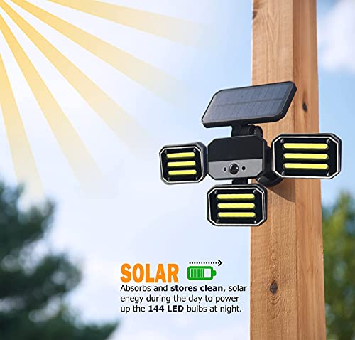 Bionic Floodlight Deluxe 50% Brighter ASON TV, Solar Lights Outdoor Waterproof- 108 COB-LED's w/Motion Sensor 180° Swivel, Adjustable Panels for Garden, Lawn and Patio As Seen On TV