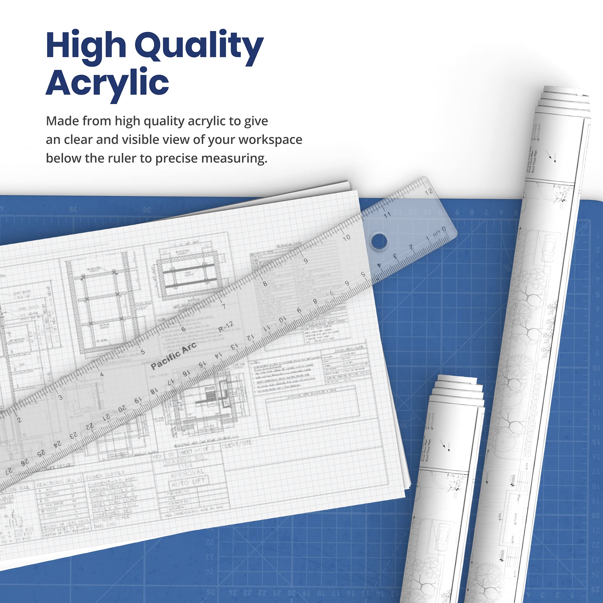 Pacific Arc 18 Inch Ruler Clear Plastic, Graduations in Inches and Centimeters