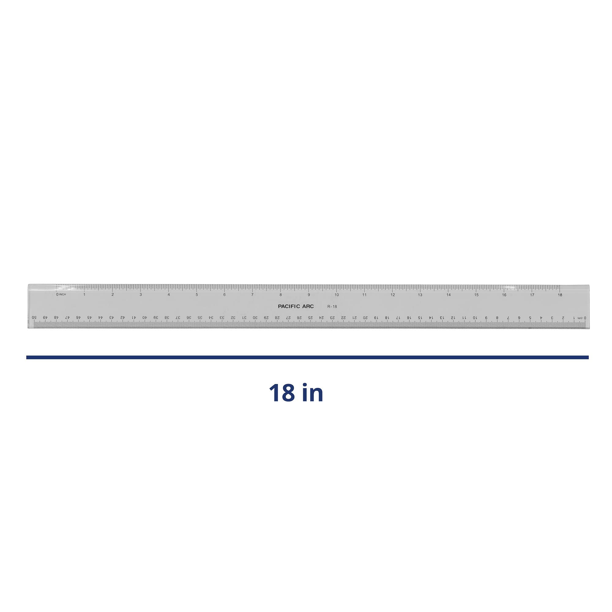 Pacific Arc 18 Inch Ruler Clear Plastic, Graduations in Inches and Centimeters