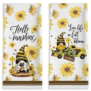 bonsai tree sunflower kitchen towels and dishcloths sets of 2, gnomes bees farmhouse dish towels 18”x28”, hello sunshine seasonal tea hand towels housewarming gifts decor for new home bathroom