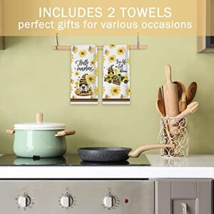 Bonsai Tree Sunflower Kitchen Towels and Dishcloths Sets of 2, Gnomes Bees Farmhouse Dish Towels 18”x28”, Hello Sunshine Seasonal Tea Hand Towels Housewarming Gifts Decor for New Home Bathroom