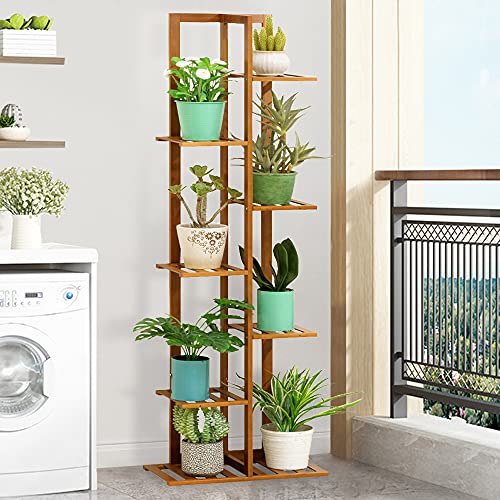 MOAMUN Bamboo Plant Stand 7 Tier 8 Potted Flower Display Rack Planter Stand Holder Shelf for Indoor and Outdoor Patio Garden, Living Room, Corner Balcony and Bedroom