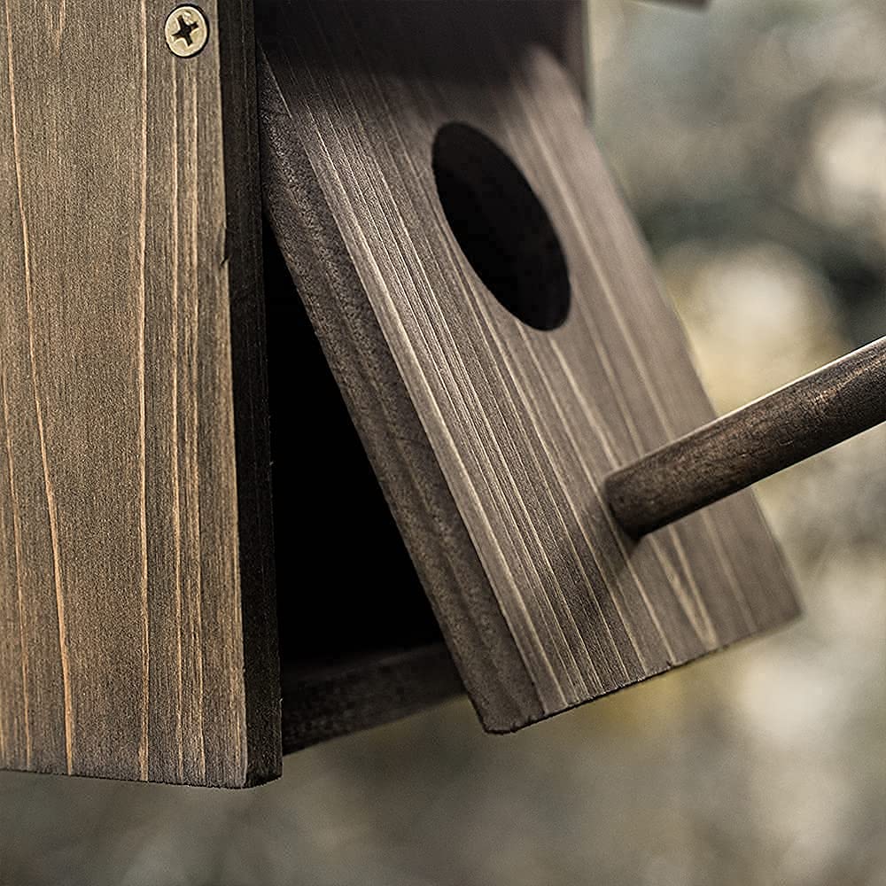 NATUREYLWL Wooden Bird House Wood Bird House for Outside with Pole for Finch, Bluebird, Cardinals, Hanging Birdhouse Garden Country Cottages