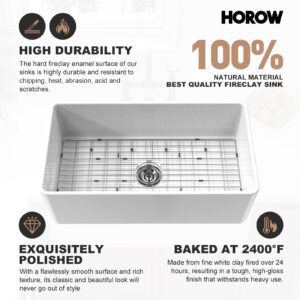 HOROW HRSW Farmhouse Kitchen Sink, 30 x 20 Single Bowl Sink with Bottom Grid & Strainer,Large Apron-front Ceramic Porcelain Sink Basin, 20"D x 30"W x 10"H, White