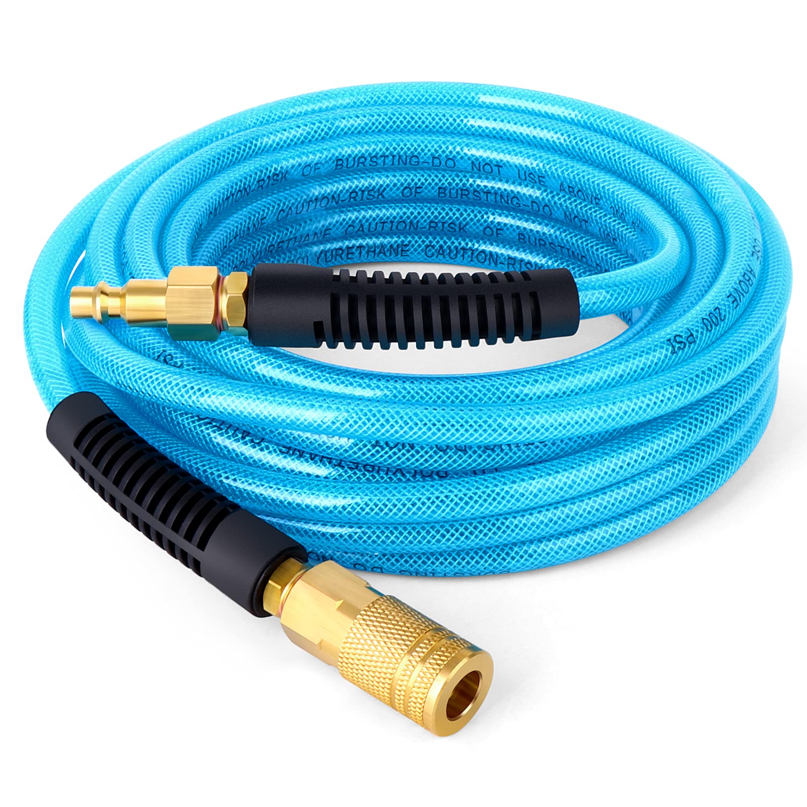 GASHER 1/4'' x 25FT Polyurethane Air Hose, Maximum Working Pressure 300PSI,Composed of Brass And Blue PU hose, Easy to Install