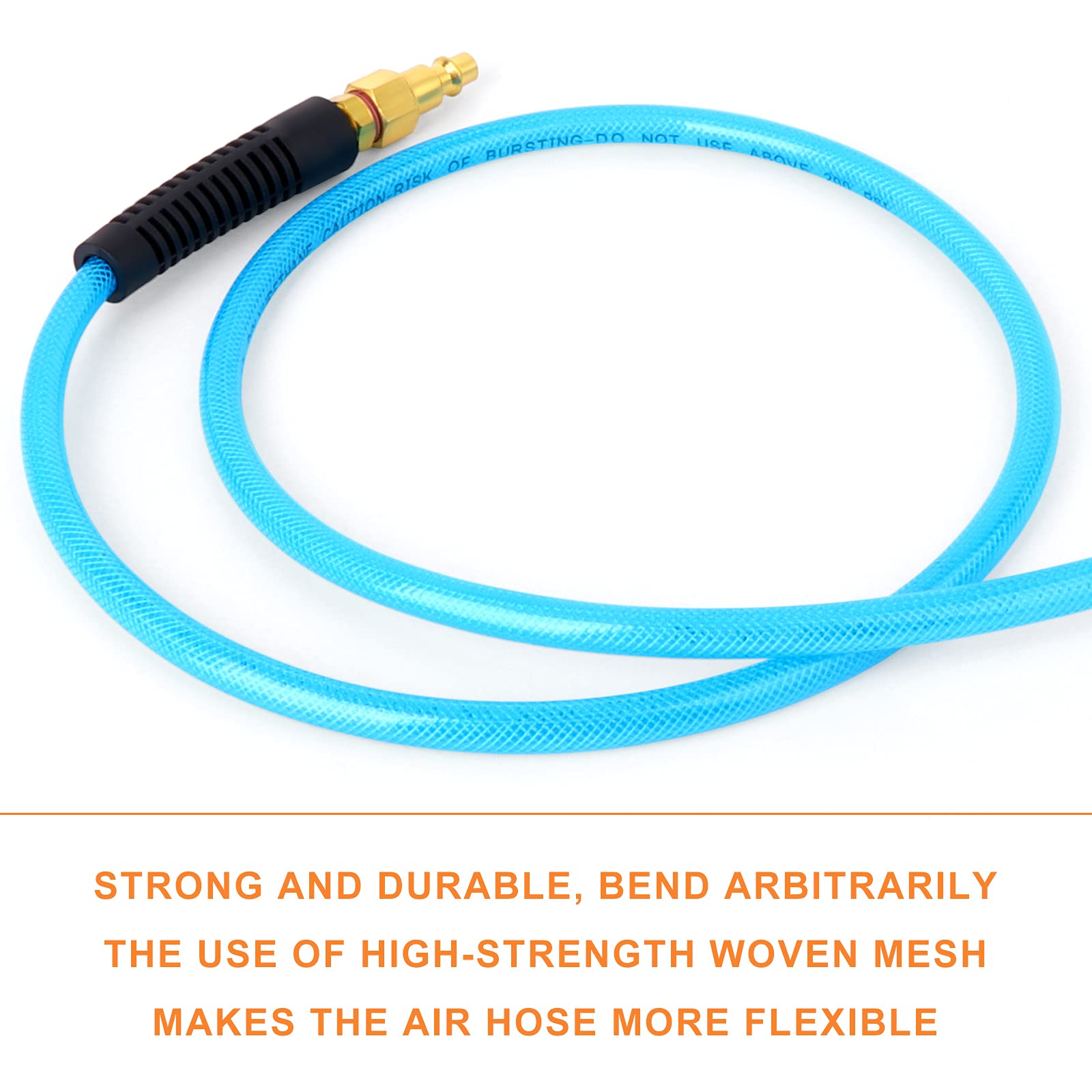 GASHER 1/4'' x 25FT Polyurethane Air Hose, Maximum Working Pressure 300PSI,Composed of Brass And Blue PU hose, Easy to Install